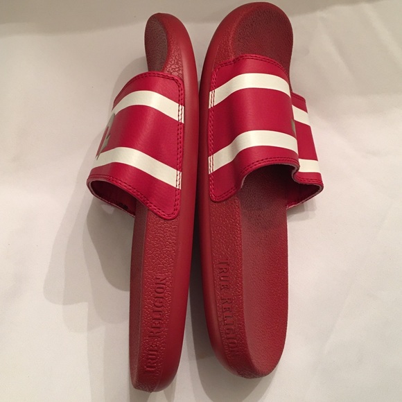 True Religion | Shoes | True Religion Red Stripe Slides Unisex | Poshmark